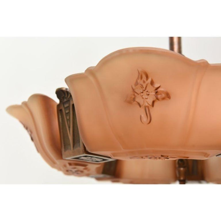 1930's Markel Art Deco Glass and Bronze Ceiling Fixtures, a Pair For ...