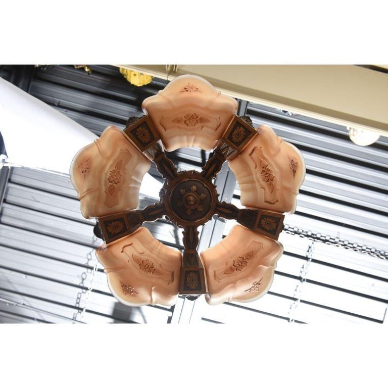 1930's Markel Art Deco Glass and Bronze Ceiling Fixtures, a Pair For ...