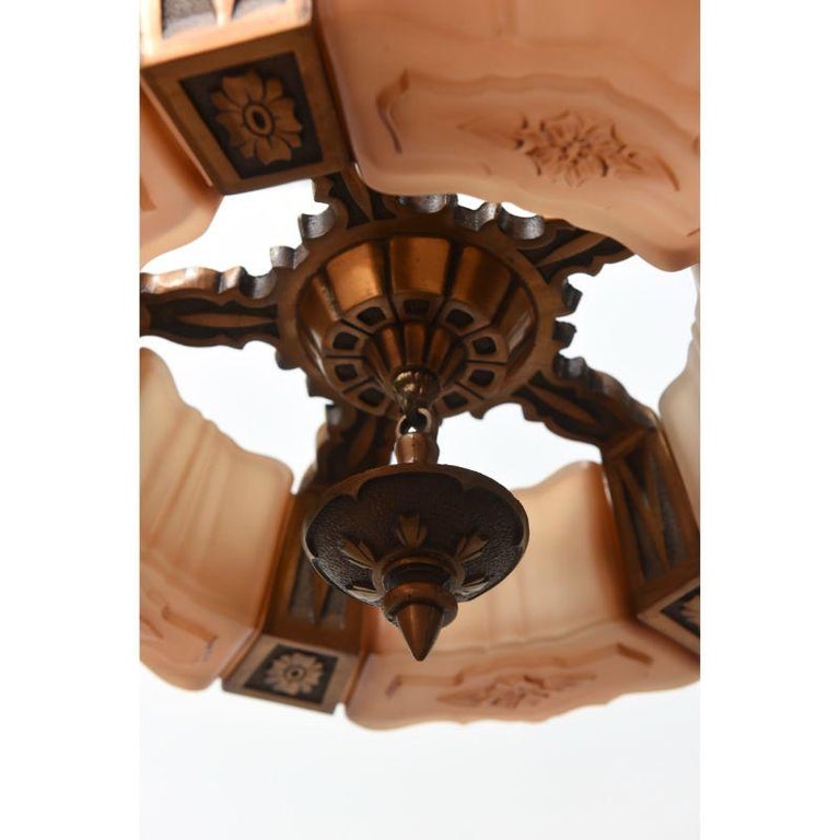 1930's Markel Art Deco Glass and Bronze Ceiling Fixtures, a Pair For ...