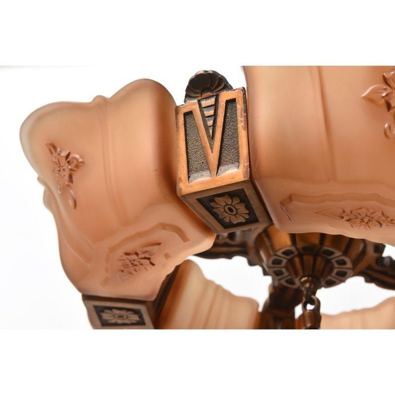 1930's Markel Art Deco Glass and Bronze Ceiling Fixtures, a Pair For ...