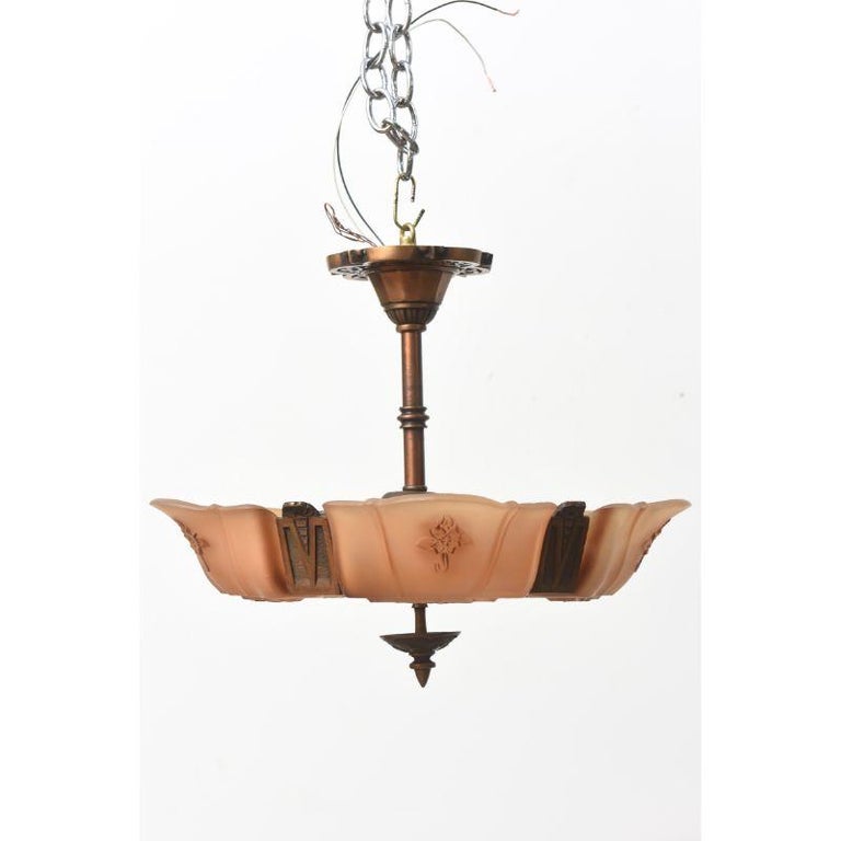 1930's Markel Art Deco Glass and Bronze Ceiling Fixtures, a Pair For ...