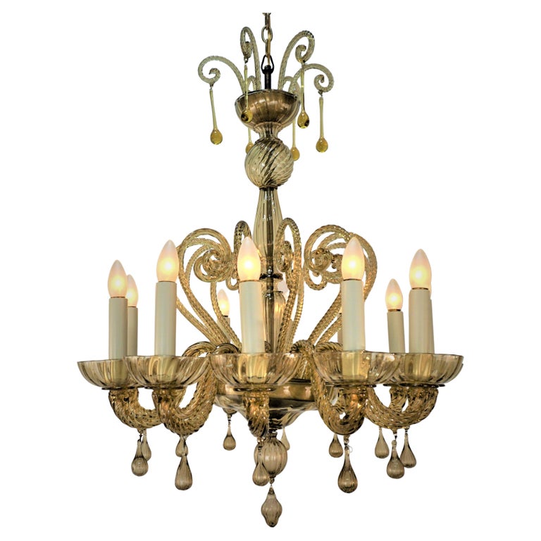 1930's Murano Glass Golden Amber Color Chandelier For Sale at 1stDibs