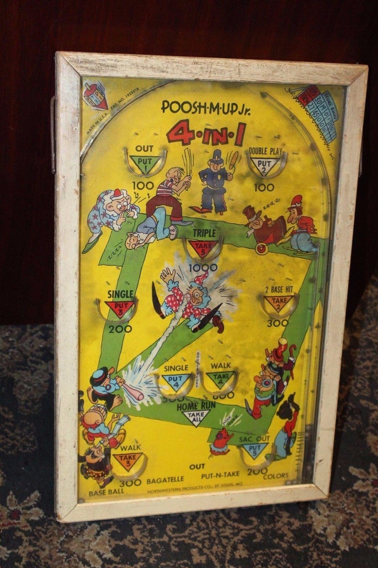 1930s Northwestern Poosh-m-up Jr. Baseball Tabletop Pinball Game For ...
