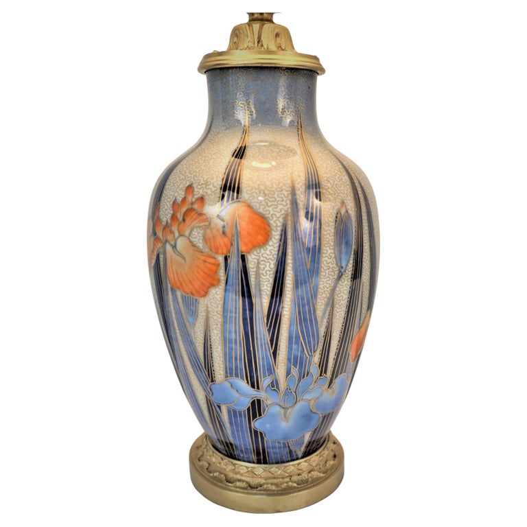 1930s Painted Porcelain and Bronze Table Lamp For Sale at 1stDibs