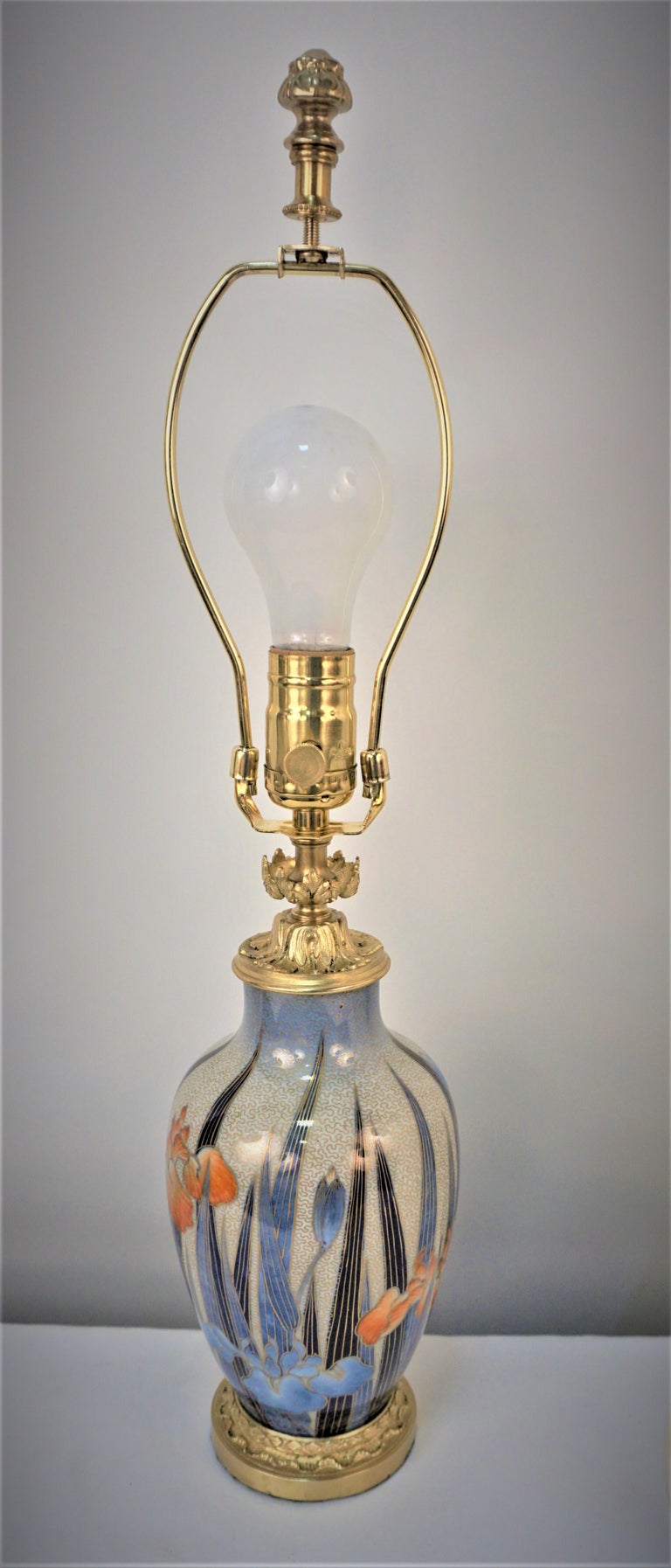 1930s Painted Porcelain and Bronze Table Lamp For Sale at 1stDibs