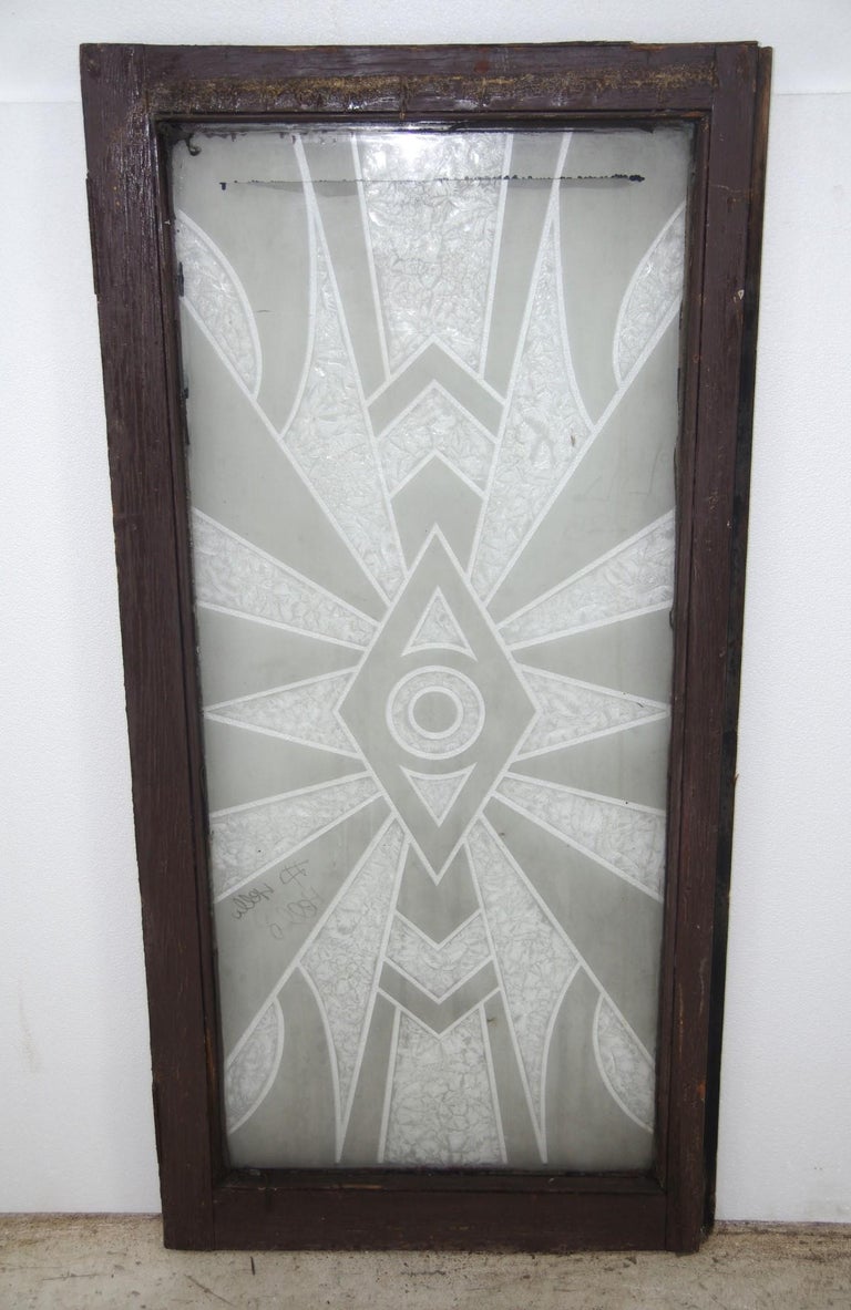 1930s Pair of Art Deco Decorative Patterned Textured Glass Windows For ...