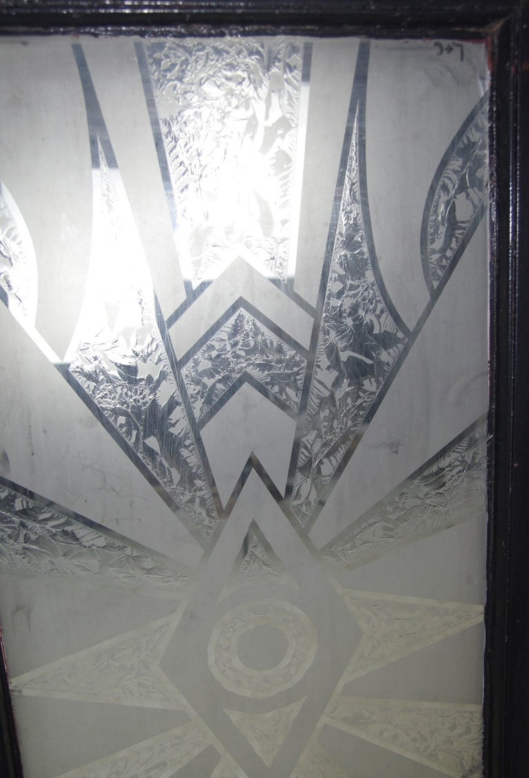 1930s Pair of Art Deco Decorative Patterned Textured Glass Windows For ...