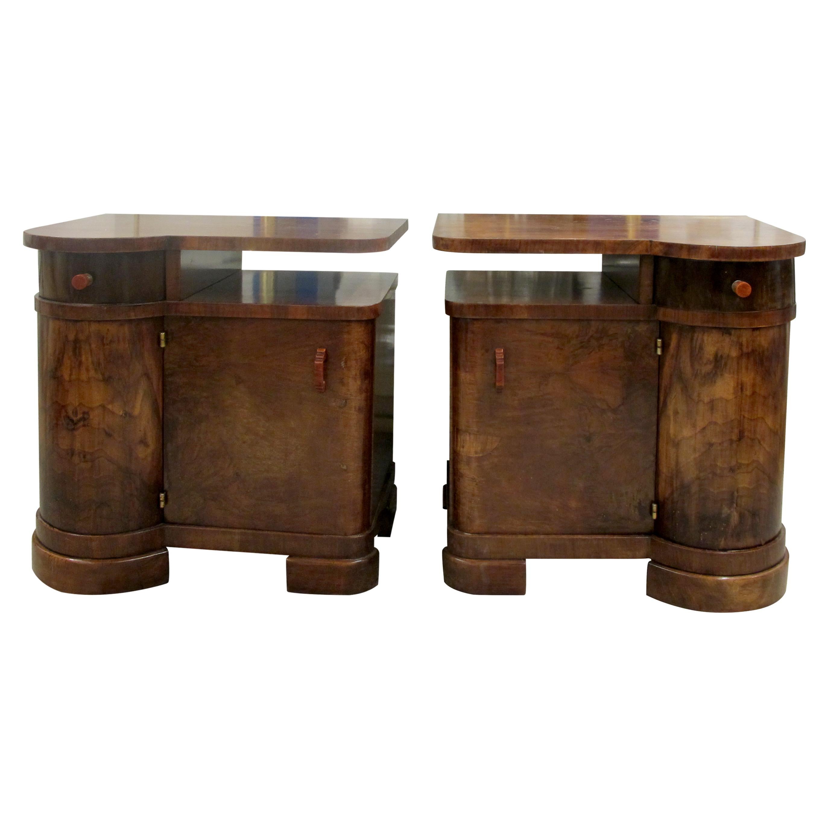 1930s Pair of Art Deco Walnut Veneers Bedside Table/Nightstands, French ...