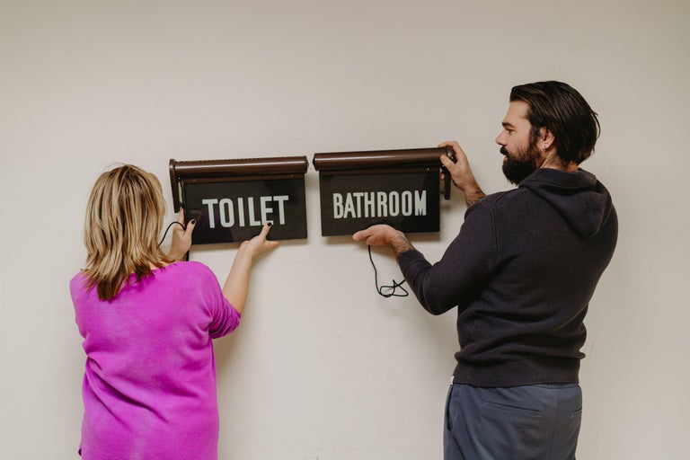 1930's Pair of Doublesided Illuminated Glass Signs For Sale at 1stDibs