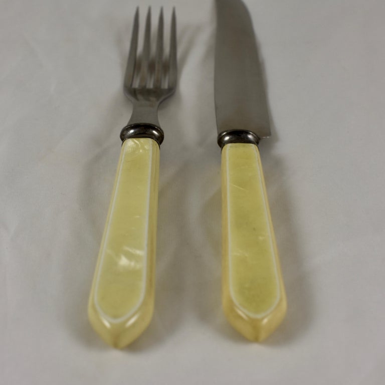1930s Sheffield Art Deco Pearlized Yellow Bakelite Flatware, Service ...