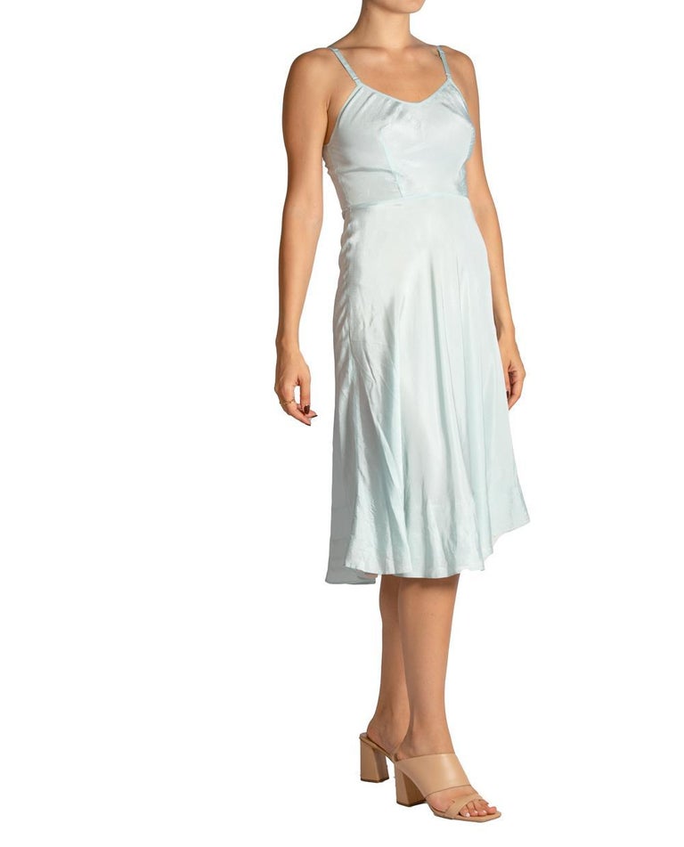 1930S Powdered Blue Bias Cut Full Skirted Slip With Tulle Ruffle For ...
