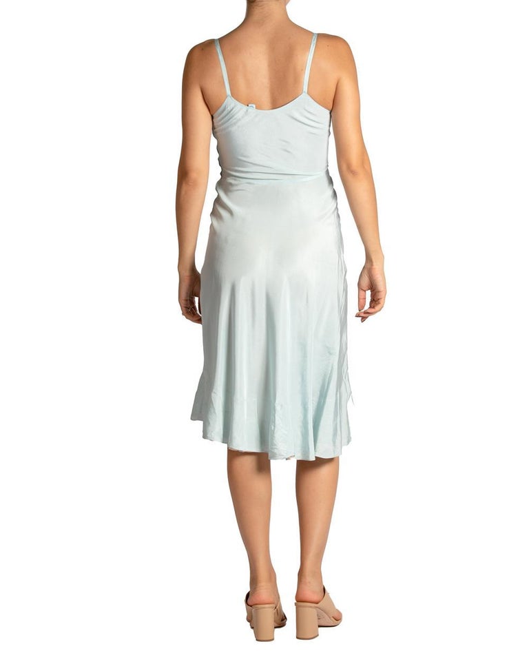 1930S Powdered Blue Bias Cut Full Skirted Slip With Tulle Ruffle For ...