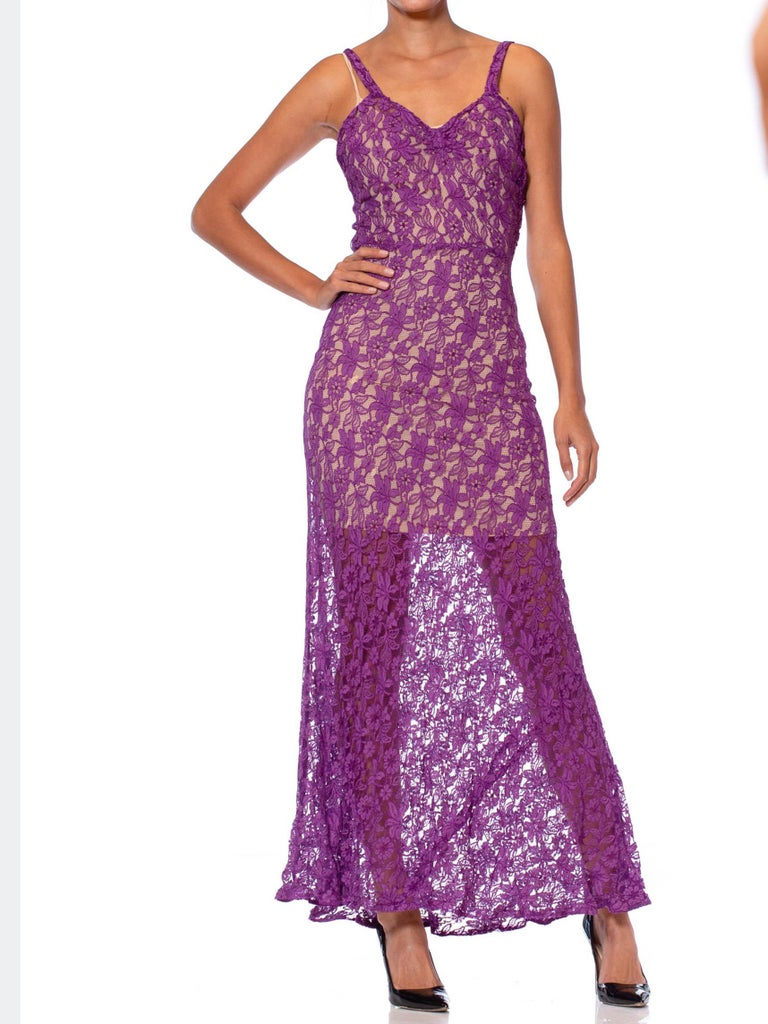 1930S Purple Sheer Rayon Blend Lace Gown For Sale at 1stDibs | purple ...