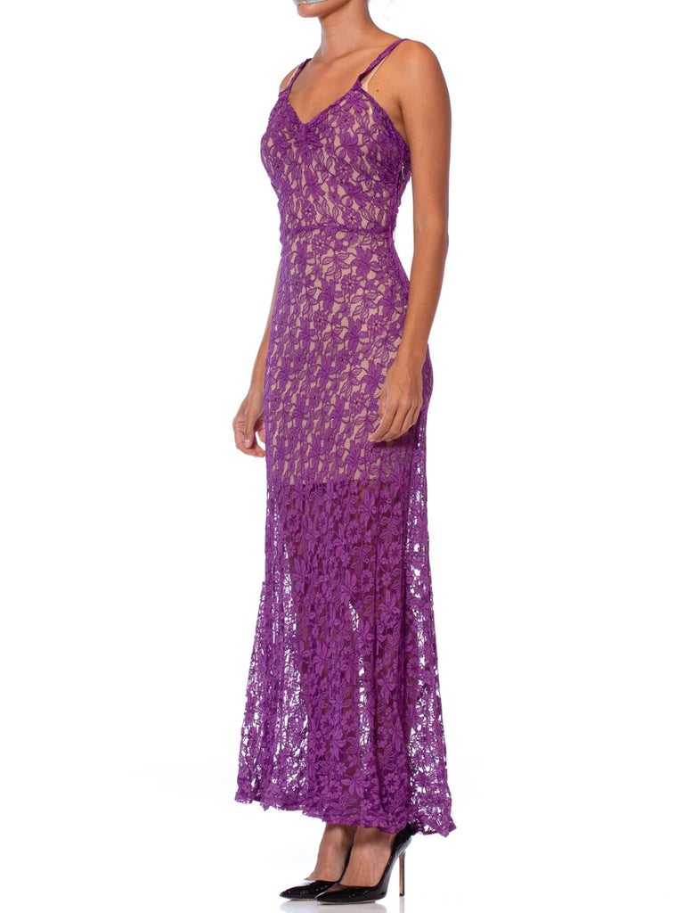 1930S Purple Sheer Rayon Blend Lace Gown For Sale at 1stDibs | purple ...