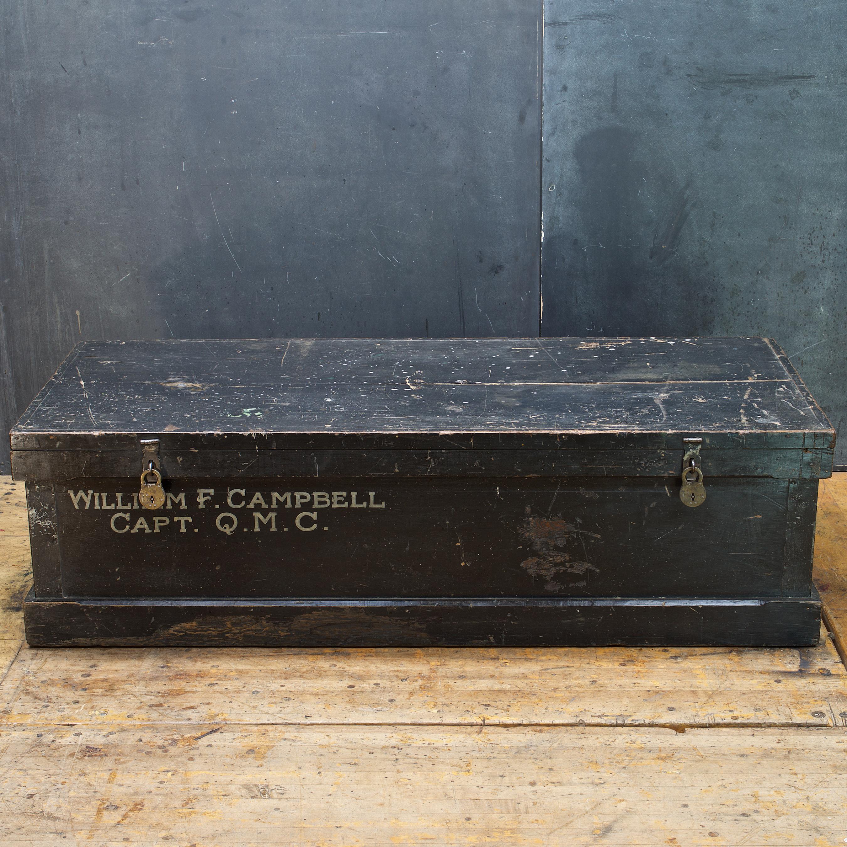 1930s Quartermasters Corps, Black Wooden Sea Crate 5-Foot Trunk Vintage ...