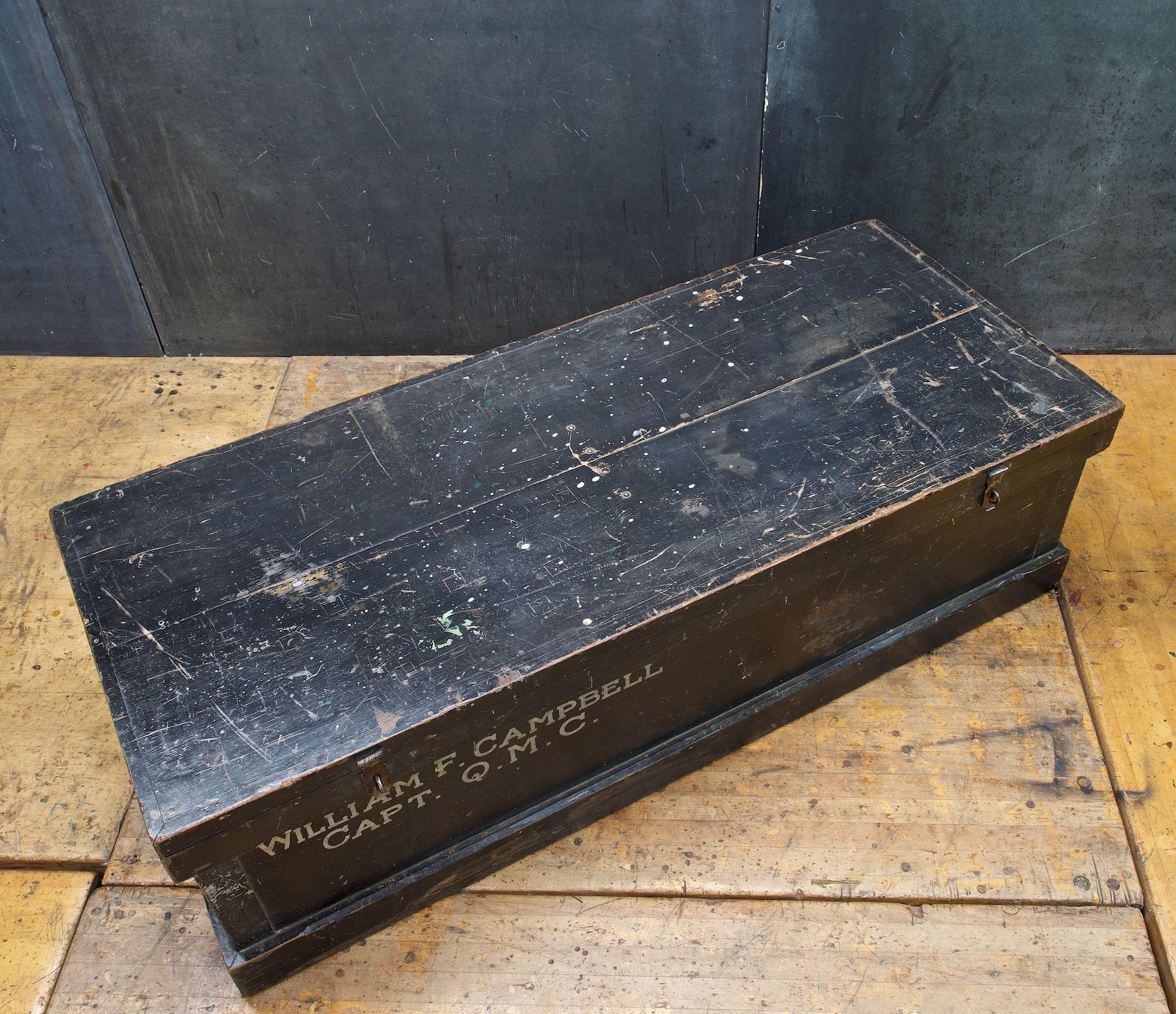 1930s Quartermasters Corps, Black Wooden Sea Crate 5-Foot Trunk Vintage ...