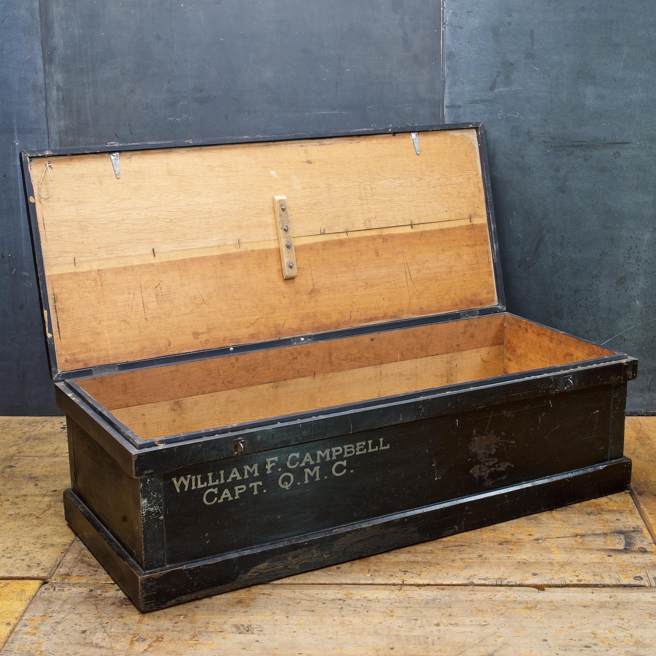 1930s Quartermasters Corps, Black Wooden Sea Crate 5-Foot Trunk Vintage ...