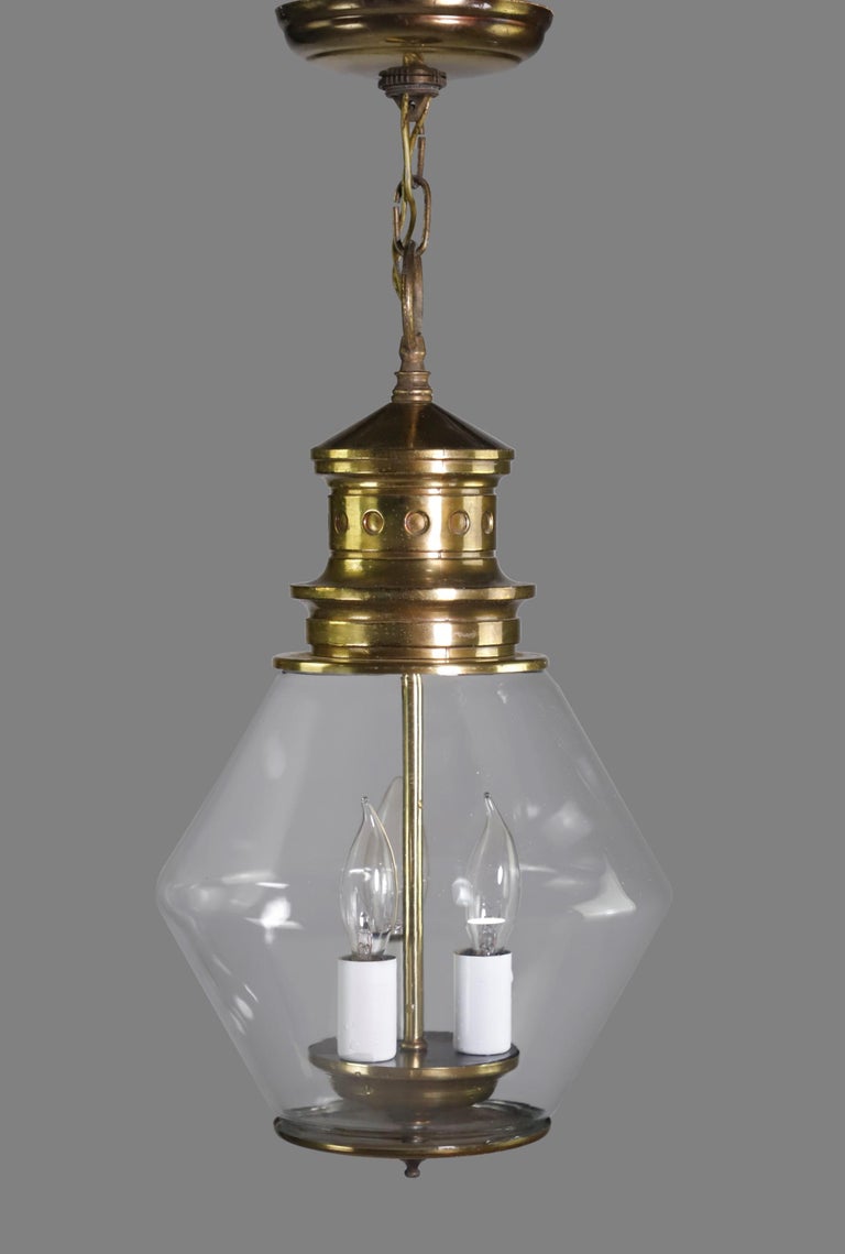 1930s Railroad Style Brass Lantern Pendant Light 3 Candelabra Sockets ...
