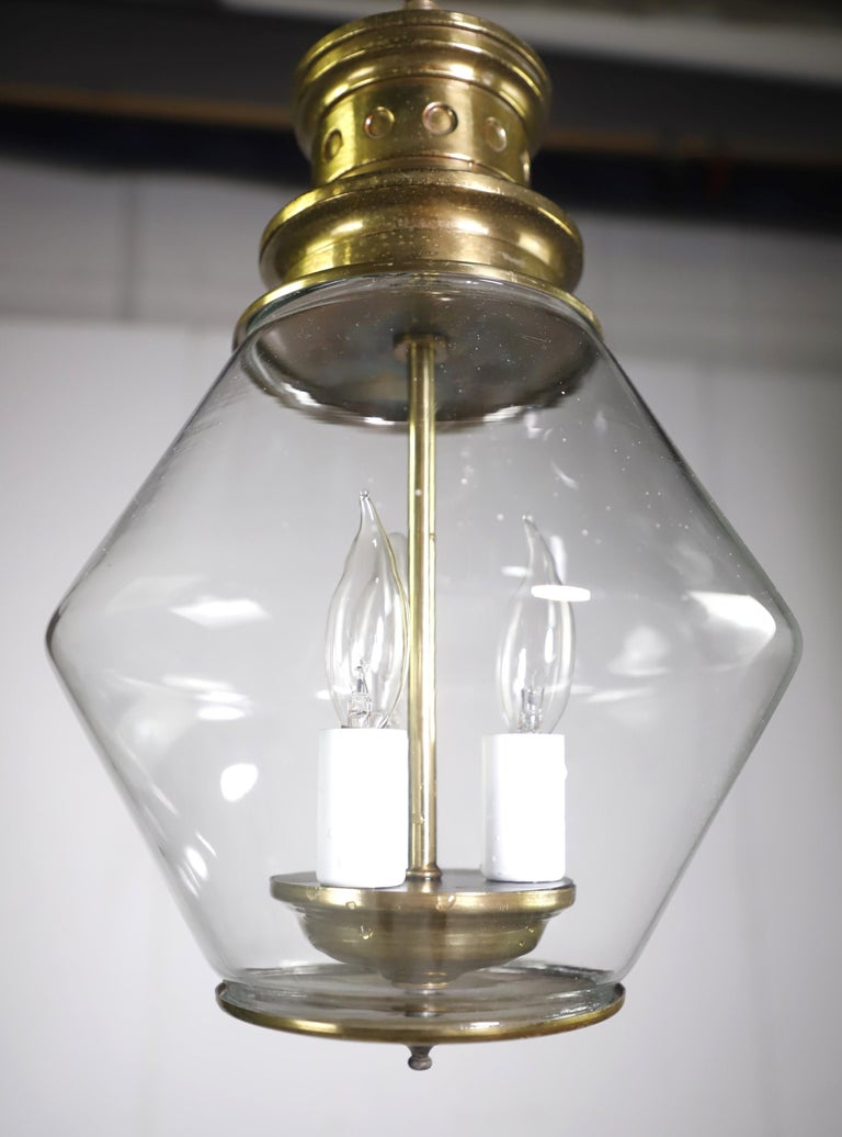 1930s Railroad Style Brass Lantern Pendant Light 3 Candelabra Sockets ...