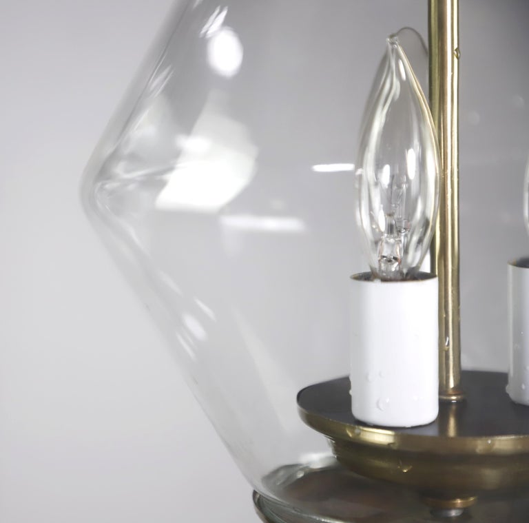 1930s Railroad Style Brass Lantern Pendant Light 3 Candelabra Sockets ...