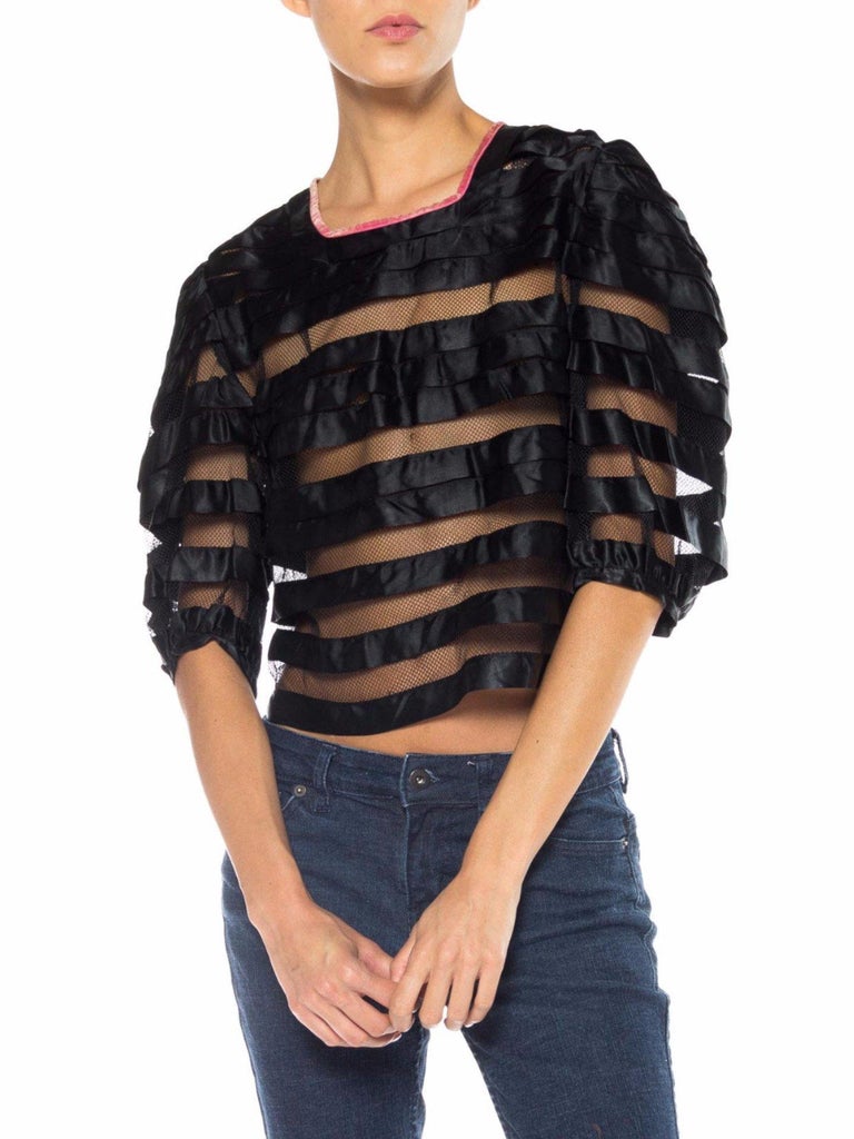 1930S LANVIN Style Black Rayon Net and Silk Ribbon Sheer Top For Sale ...