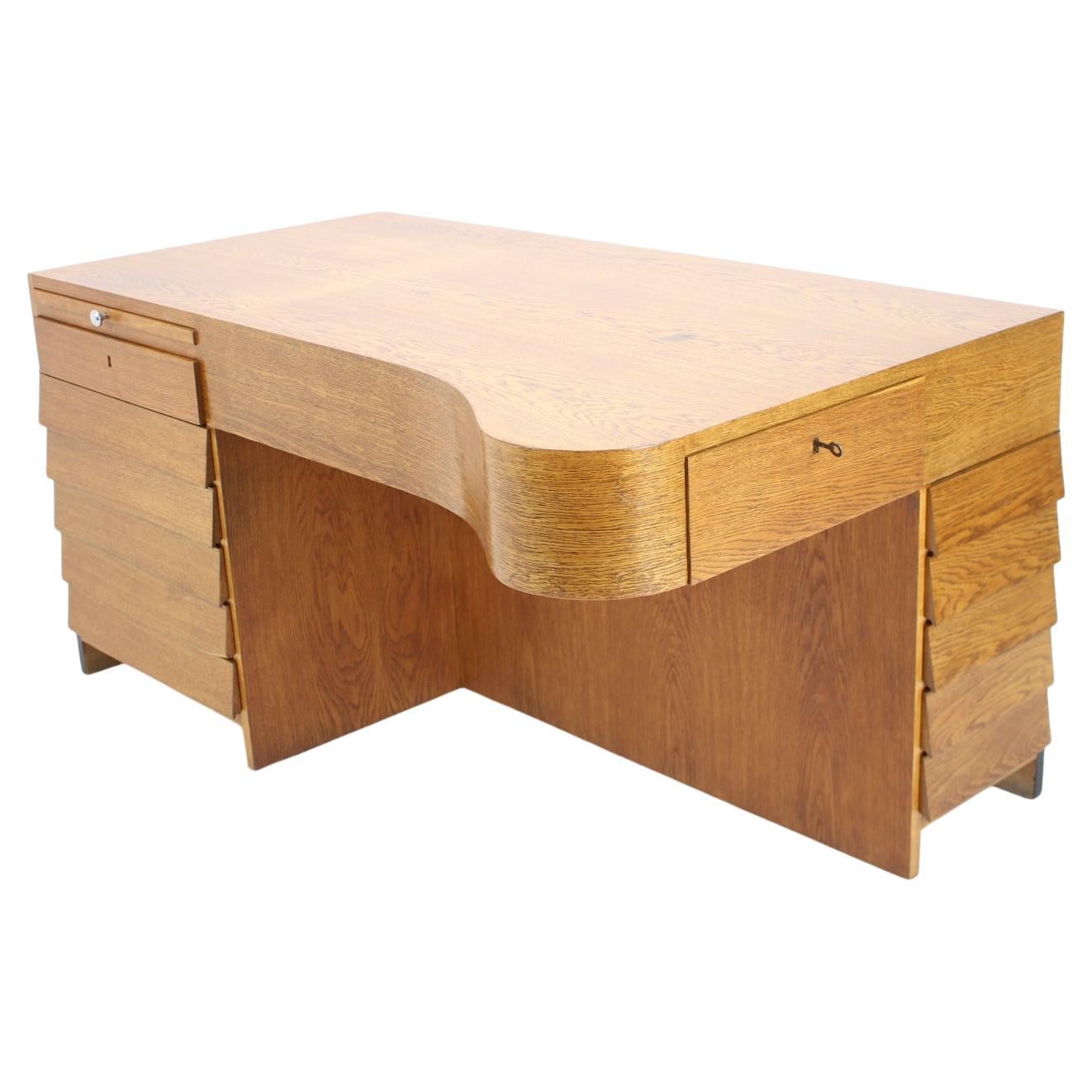 1930s Restored Oak Free Standing Desk, Czechoslovakia at 1stDibs