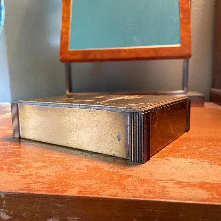 1930s Rockwell Kent Bacchus Copper Cigarette Box Chase Art Deco Relief ...