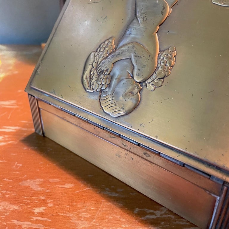 1930s Rockwell Kent Bacchus Copper Cigarette Box Chase Art Deco Relief ...