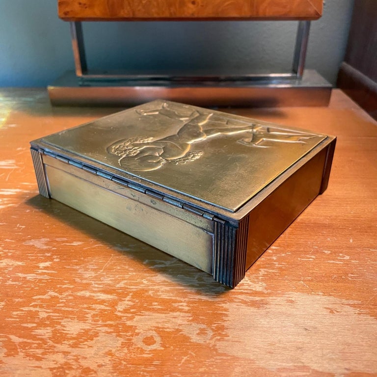 1930s Rockwell Kent Bacchus Copper Cigarette Box Chase Art Deco Relief ...