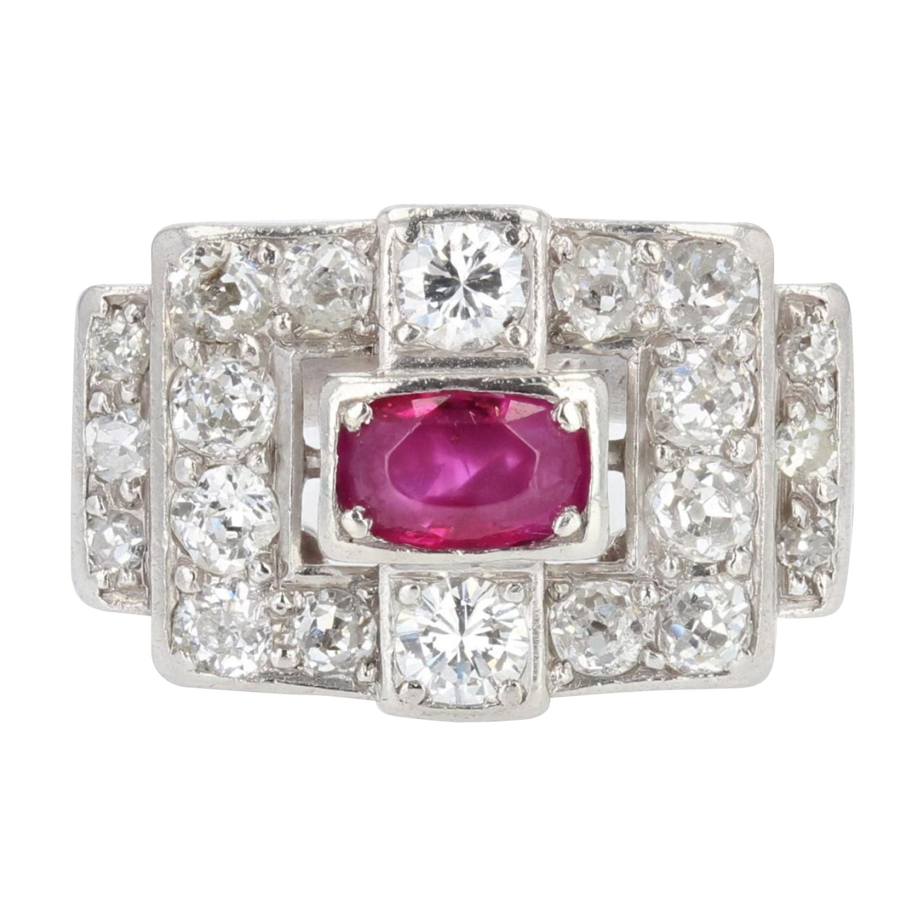 Art Deco Burma Ruby Diamond Platinum Ring at 1stDibs