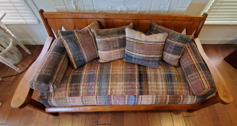 1930's Rustic Rittenhouse Pine Sofa with Rag Rug Upholstery Cushions ...