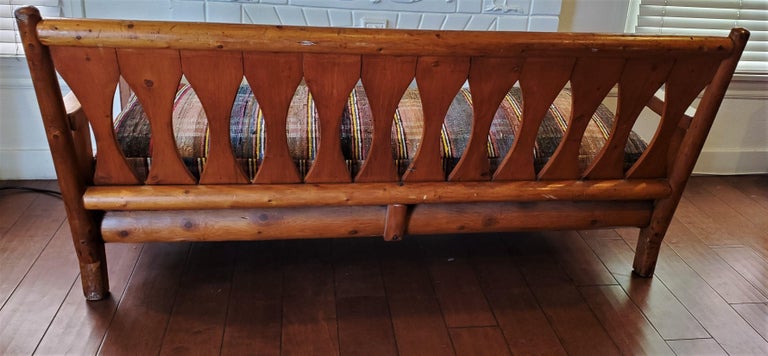 1930's Rustic Rittenhouse Pine Sofa with Rag Rug Upholstery Cushions ...