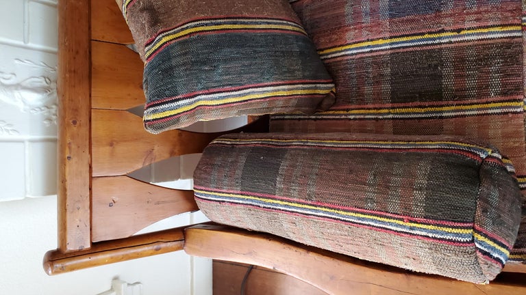 1930's Rustic Rittenhouse Pine Sofa with Rag Rug Upholstery Cushions at ...