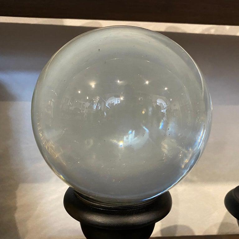 1930s, Set of Three Art Deco Transparent Murano Glass Spheres on Stands ...