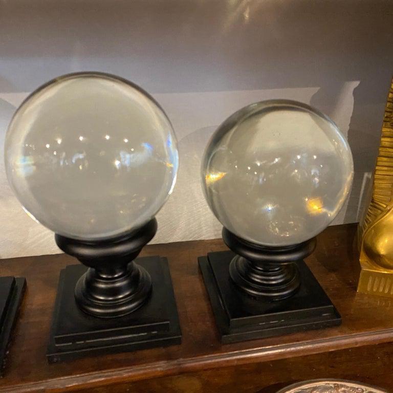 1930s, Set of Three Art Deco Transparent Murano Glass Spheres on Stands ...