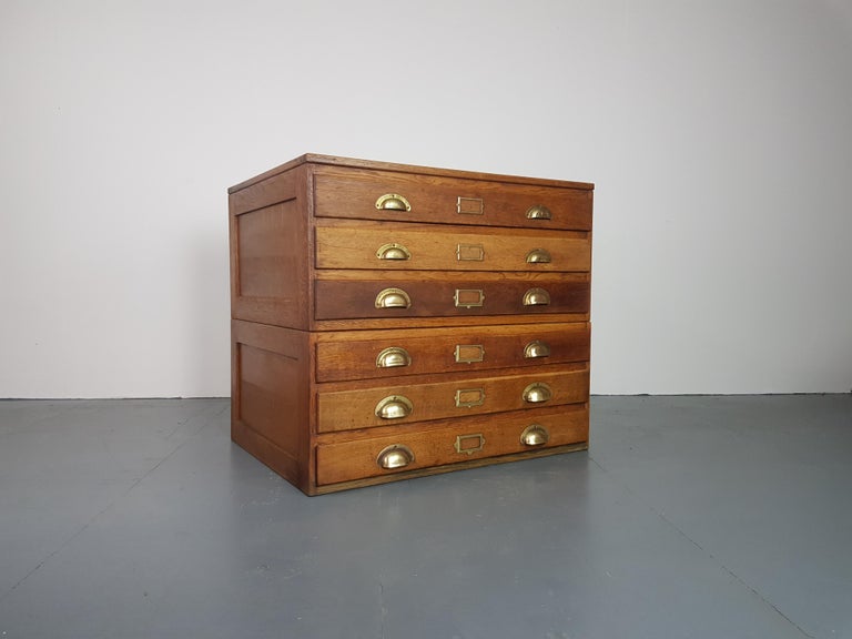 1930s Small Plan Chest with Brass Cup Handles and Label Inserts For ...