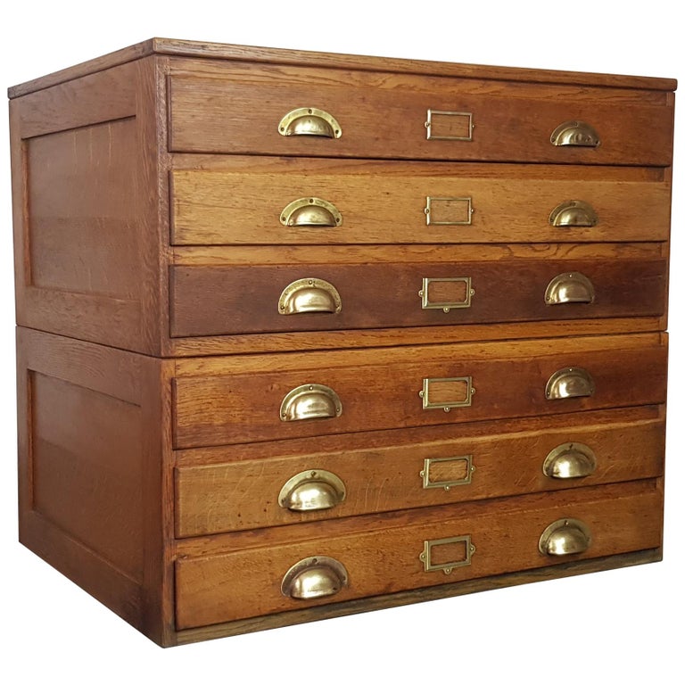 1930s Small Plan Chest with Brass Cup Handles and Label Inserts For ...