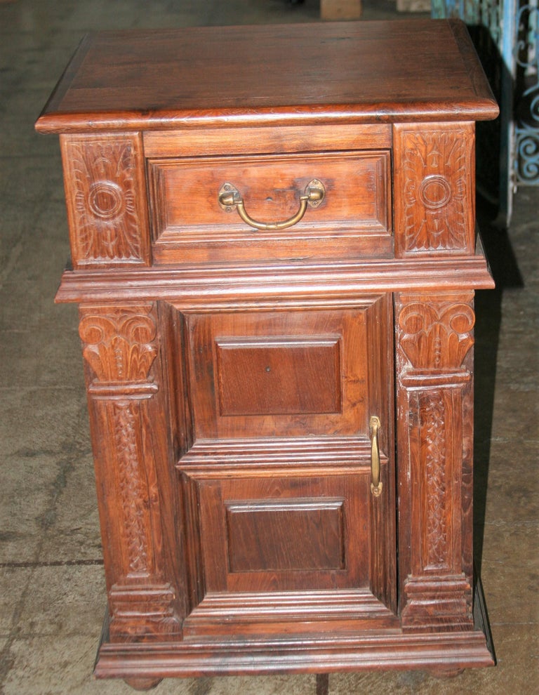 1930s Solid Teak Wood Custom Made British Colonial Nightstands at 1stDibs