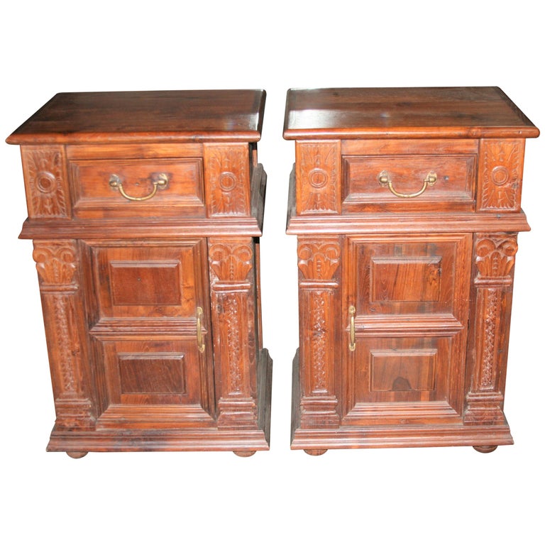 1930s Solid Teak Wood Custom Made British Colonial Nightstands at 1stDibs