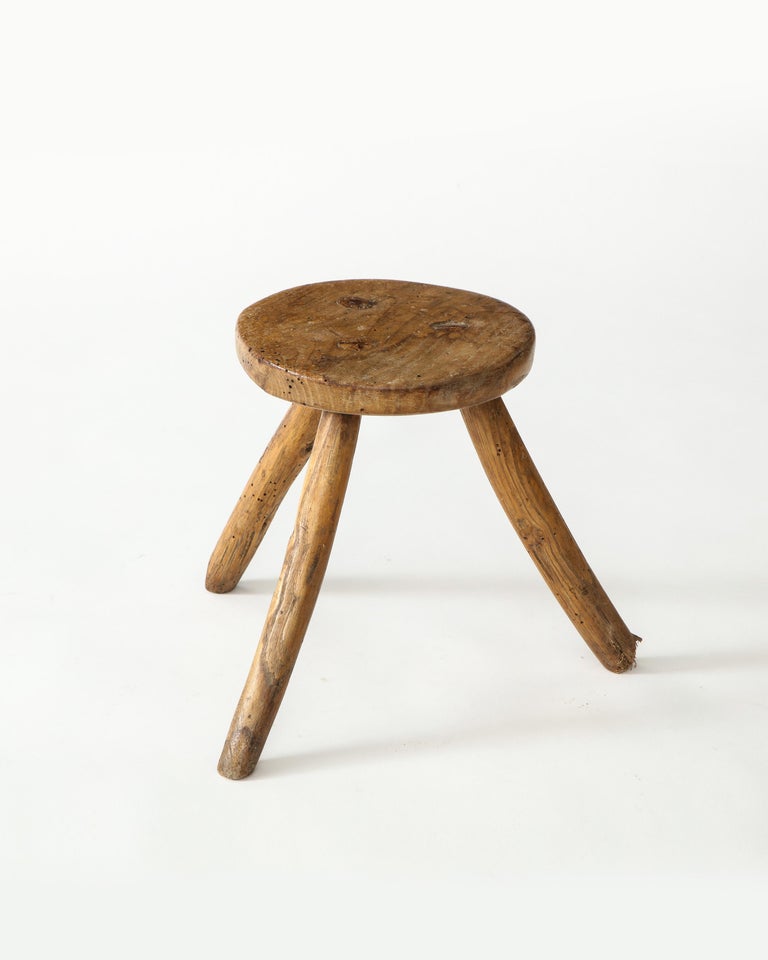 1930s Spanish Primitive Rustic Wood Splayed Leg Tripodal Stool at 1stDibs