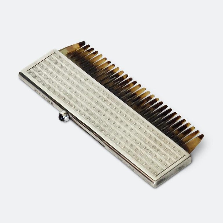 1930s Sterling Silver Retractable Comb with Cabochon Saphire by Collins ...