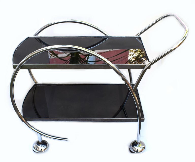 1930s Streamline Art Deco Chrome and Glass Hostess Trolley Bar Cart at ...