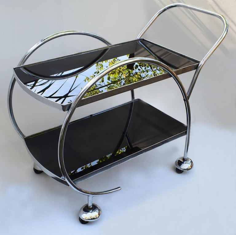 1930s Streamline Art Deco Chrome and Glass Hostess Trolley Bar Cart at ...