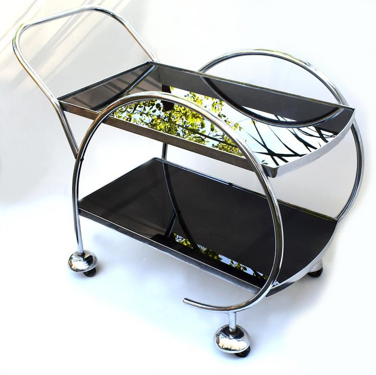 1930s Streamline Art Deco Chrome and Glass Hostess Trolley Bar Cart at ...