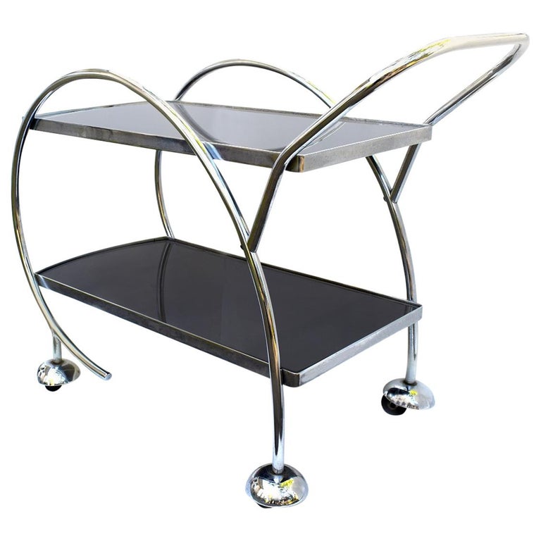 1930s Streamline Art Deco Chrome and Glass Hostess Trolley Bar Cart at ...