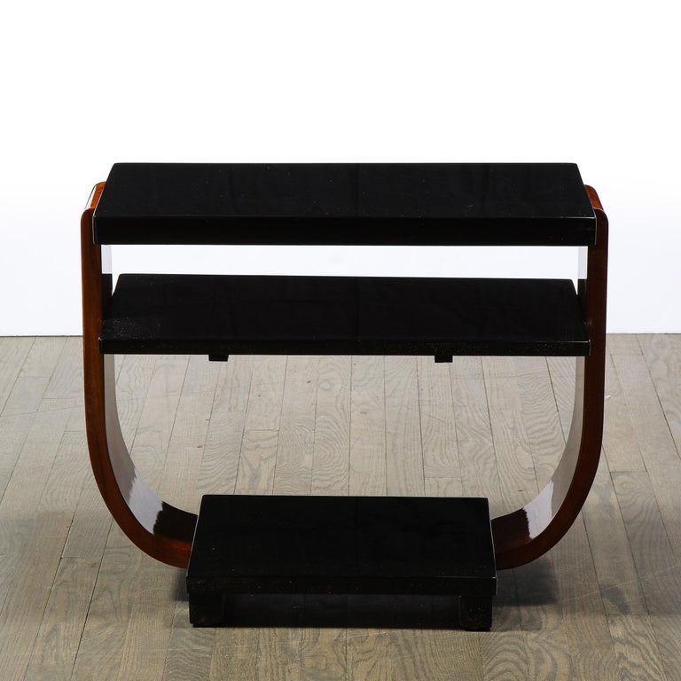 1930s Streamline Art Deco Walnut and Black Lacquer Two Tier Side Tables ...