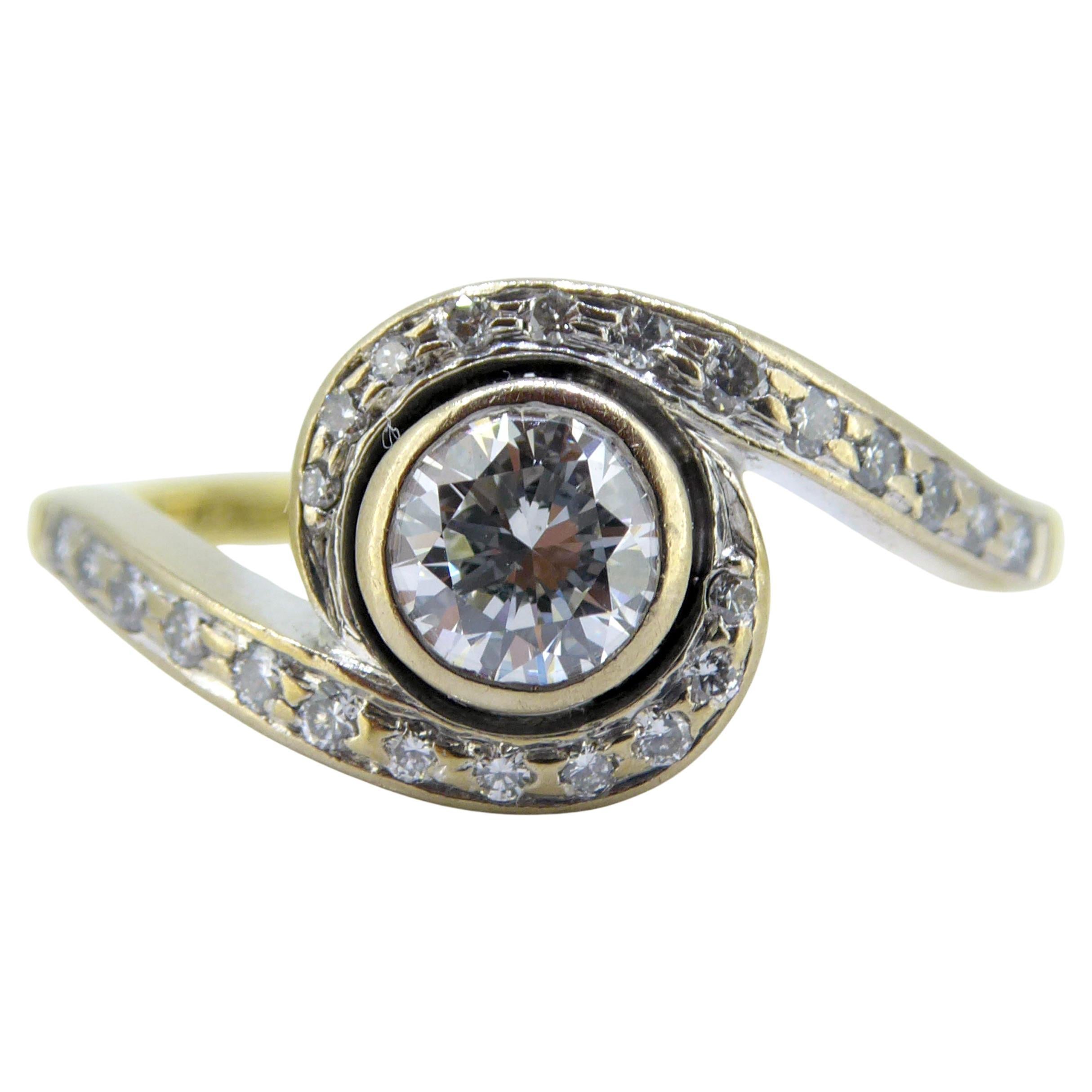 Art Deco Engagement Ring, Emerald Diamond Two-Stone Cross over Twist at ...