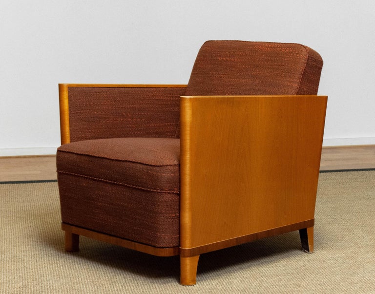 1930's Swedish Art Deco Chair with Elm Base and Dark Brown Wool by Erik ...