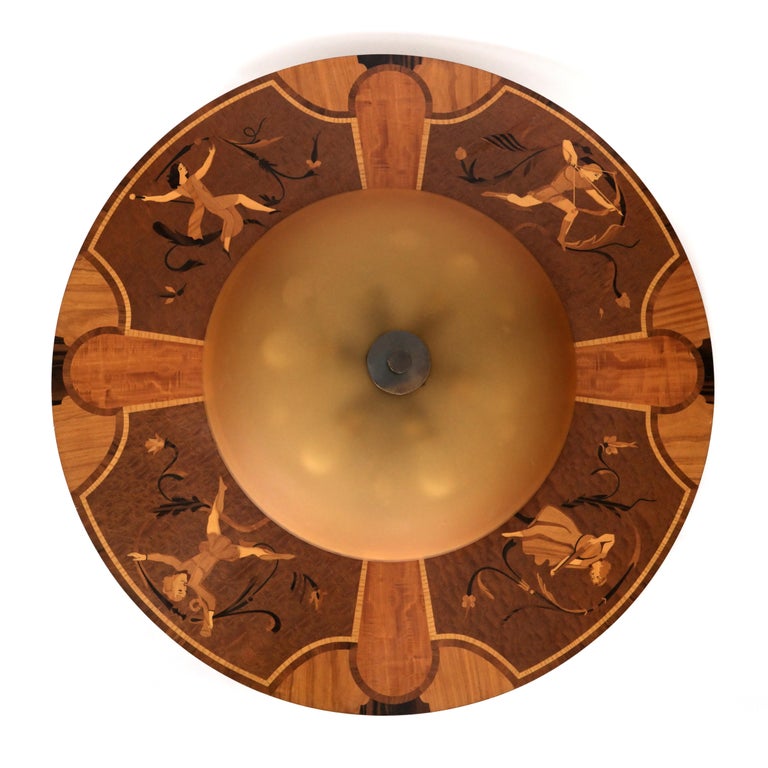 1930s Swedish Grace Dancing Figures Wooden Flush Mount For Sale at 1stDibs