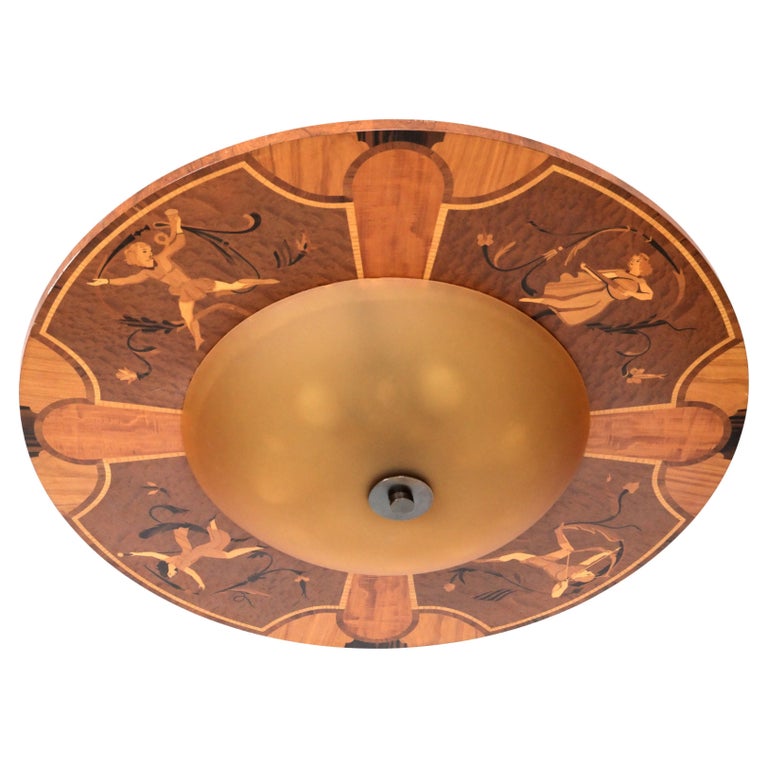 1930s Swedish Grace Dancing Figures Wooden Flush Mount For Sale at 1stDibs
